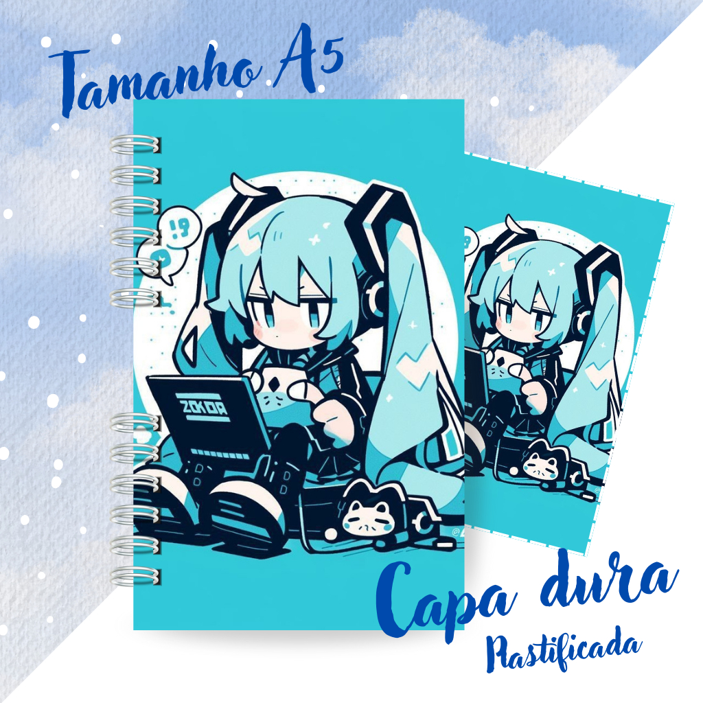 Sketchbook Hatsune Miku Wire-o ou Espiral – Tamanho A5 | 60 ou 80 ...