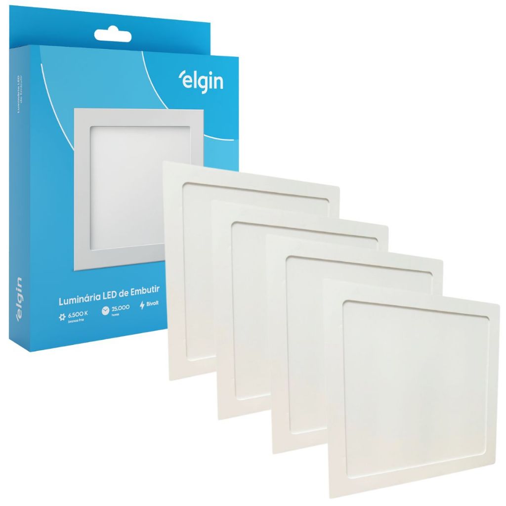 Kit 4 Luminária Painel Plafon Embutir Quadrado Led 18w Bivolt ELGIN | Shopee Brasil