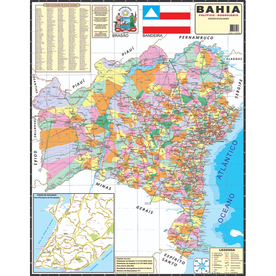 Mapa Politico Estado Da Bahia Atualizado - Gigante 120x90cm ...