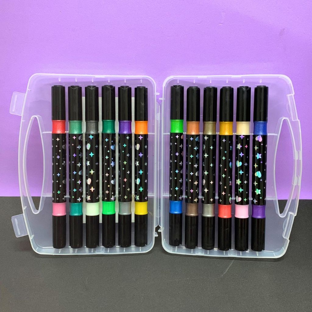 Caneta Marcadora Glitter Metalizada Ponta Dupla Conjunto De Canetinhas ...