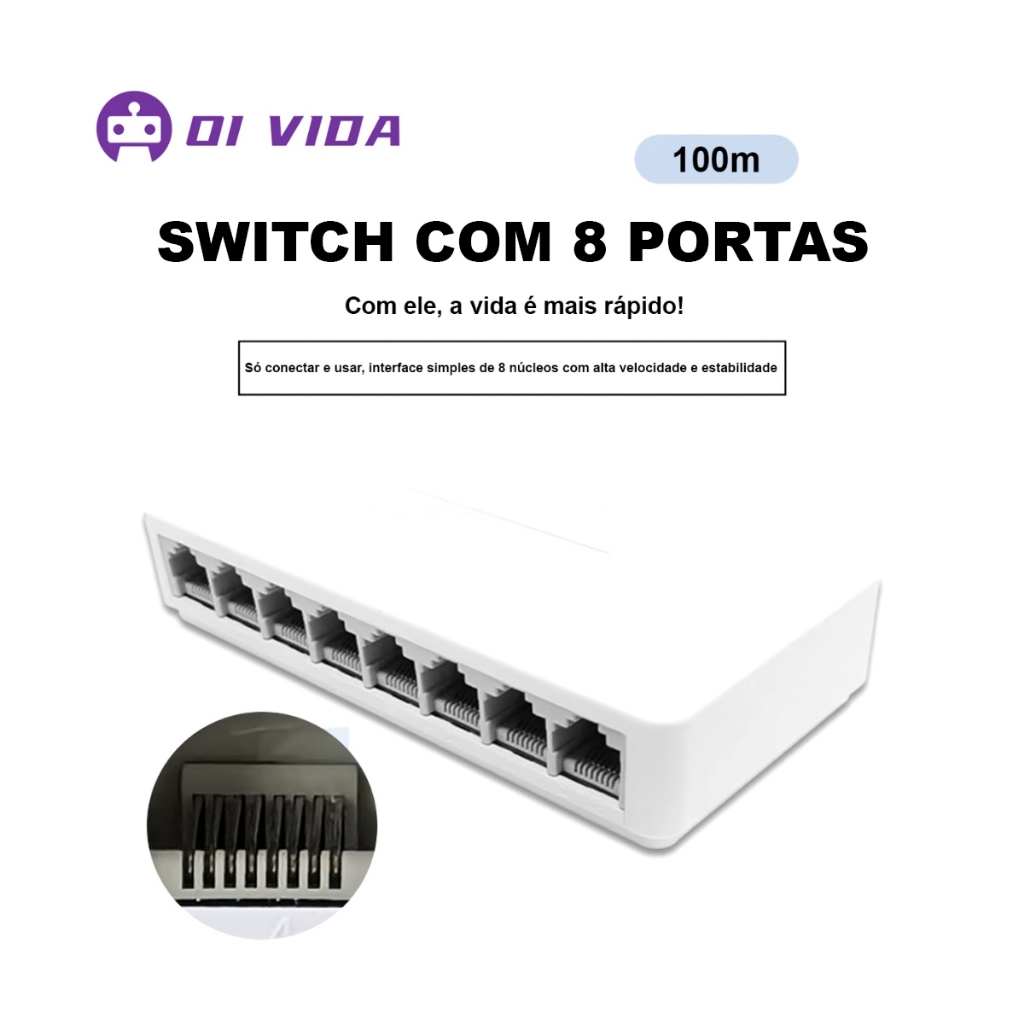 Roteador Switch de Rede 8 Portas 10/100mbps LAN RJ-45 Com Led Alta ...