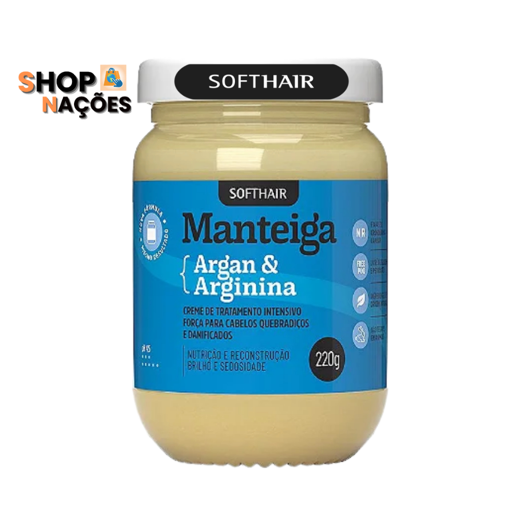 Manteiga Capilar Argan E Arginina Hidratante Nutritiva SoftHair 220g | Shopee Brasil
