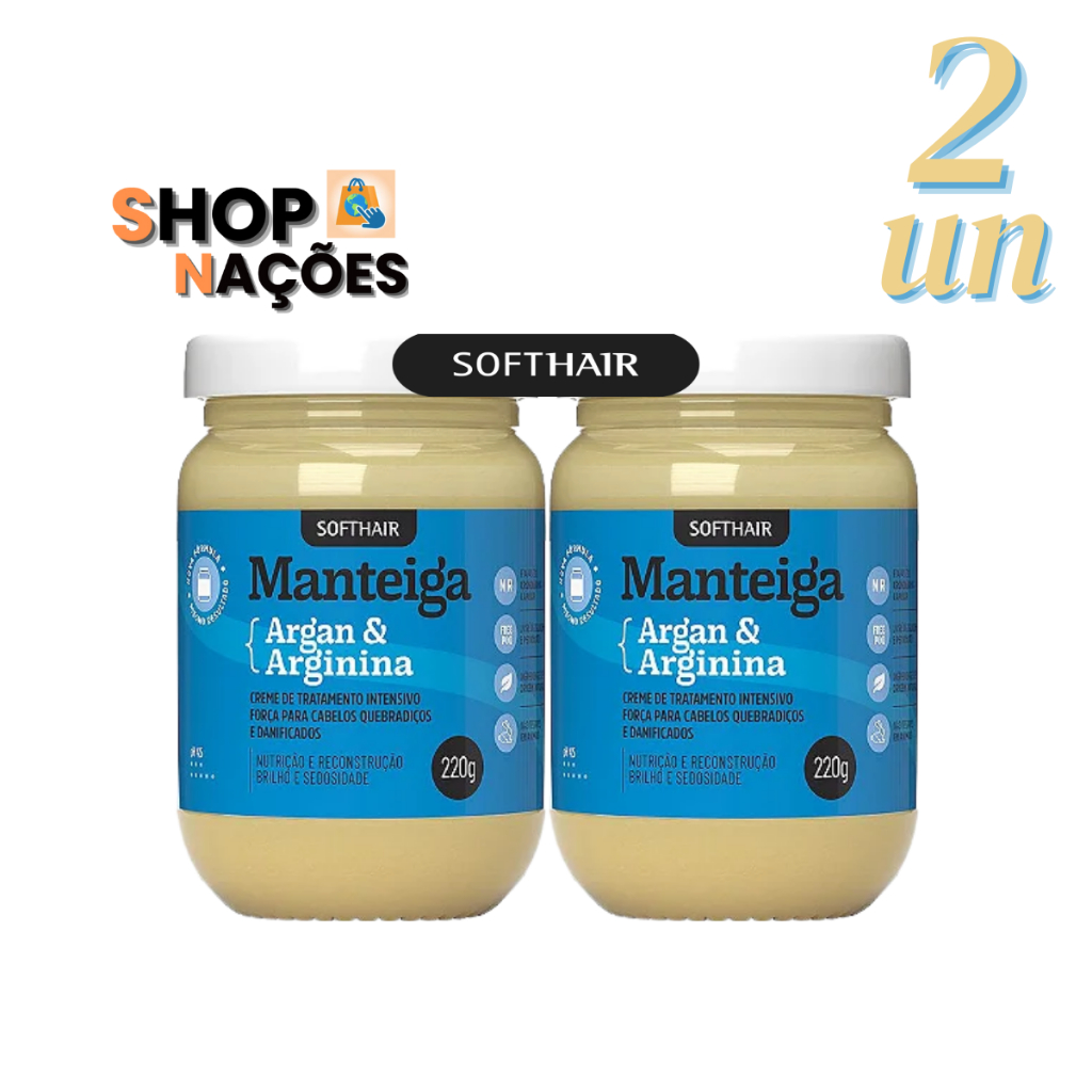 02 Manteiga Capilar Argan E Arginina Hidratante Nutritiva SoftHair 220g | Shopee Brasil