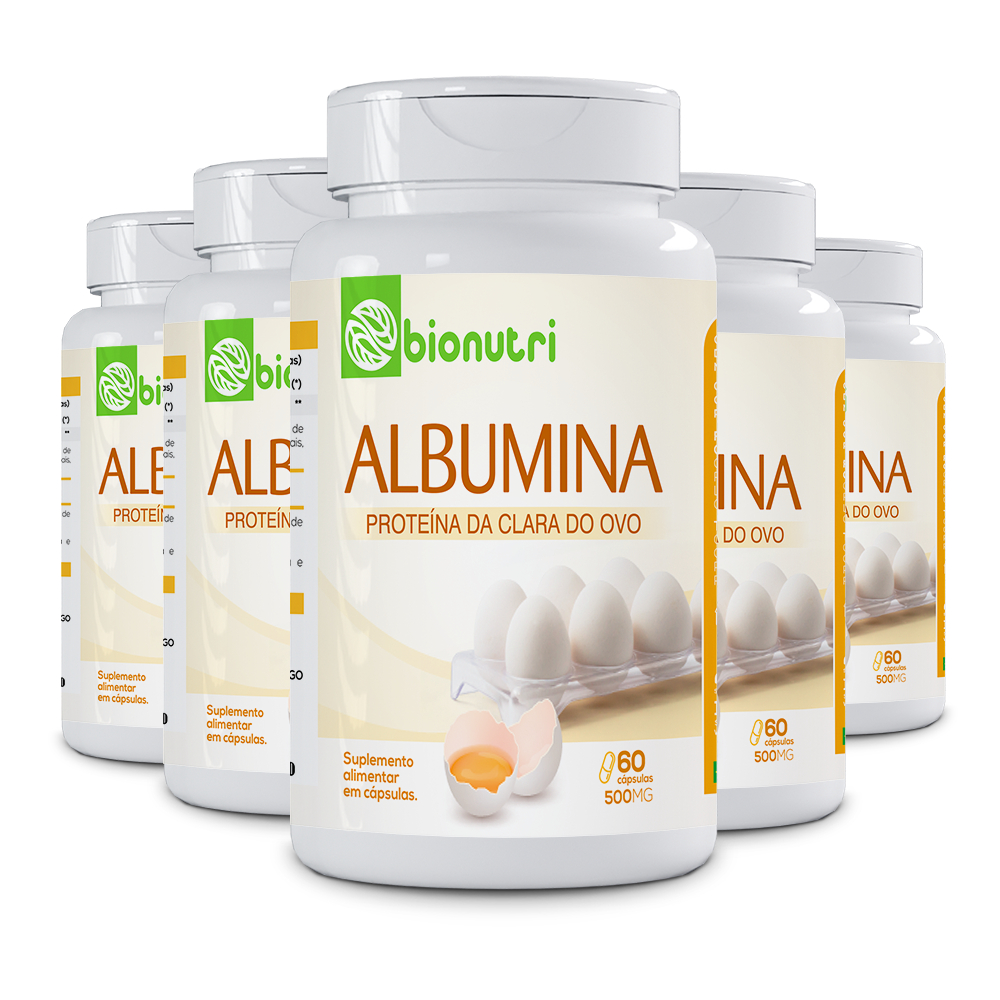 Kit 5x Albumina Bionutri 60 cápsulas 500 mg Suplemento Alimentar ...