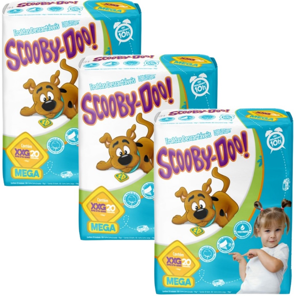 Fralda Scooby Doo Mega Infantil Descartavel Kit C/3 Tamanho XXG/20 uni ...