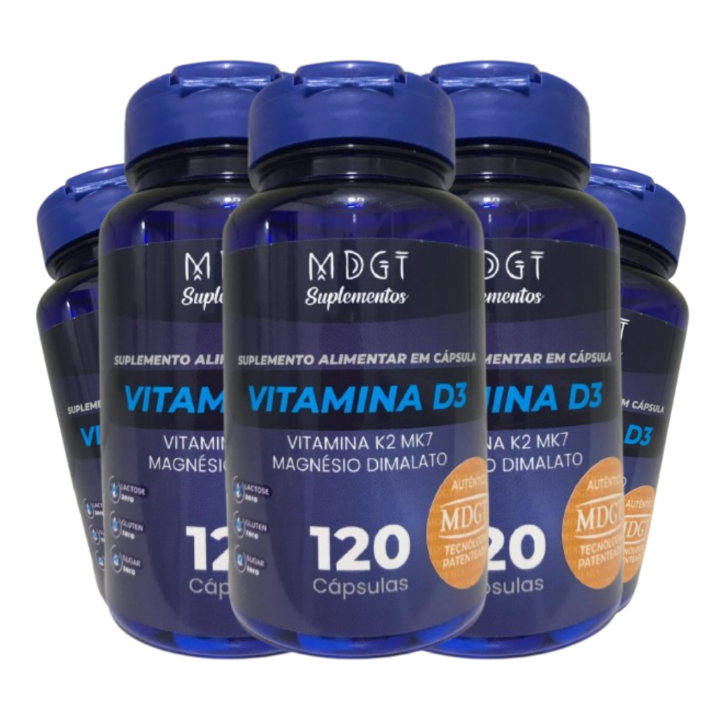 Kit 5x Vitamina D3 50mcg com Magnésio Dimalato 350mg + Vitamina K2 120mcg - 600 cáps | Shopee Brasil