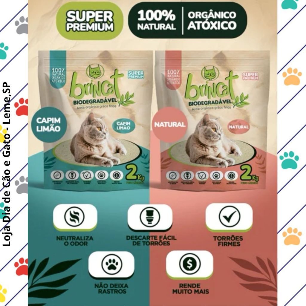 Areia Biodegradavel Mandioca Brincat 2 Kg - Cheiro Capim Limão e ...