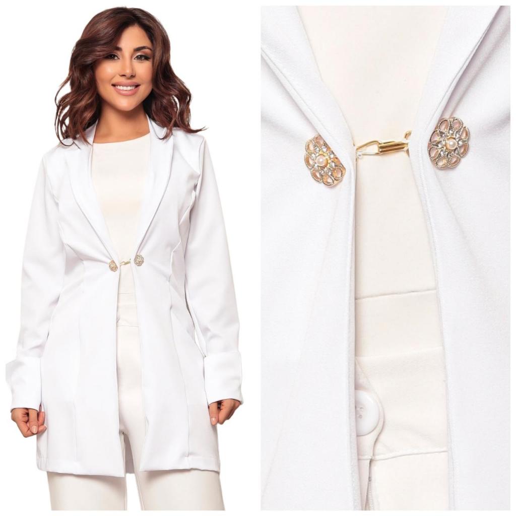 Jaleco Feminino Blazer Alfaiataria Ágata Branco Gardenia Jalecos | Shopee Brasil