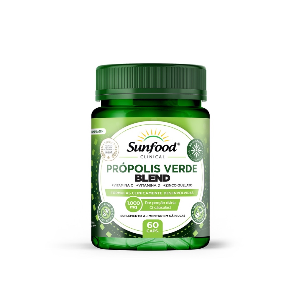 PROPOLIS VERDE BLEND 1000MG 60CAPS SUNFOOD CLINICAL | Shopee Brasil