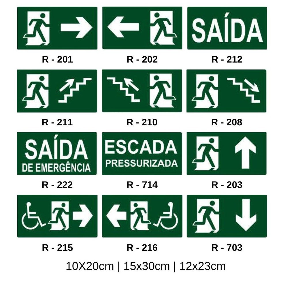 5 Placas Sinalização Rota De Fuga Fotoluminescente Vários tamanhos e ...