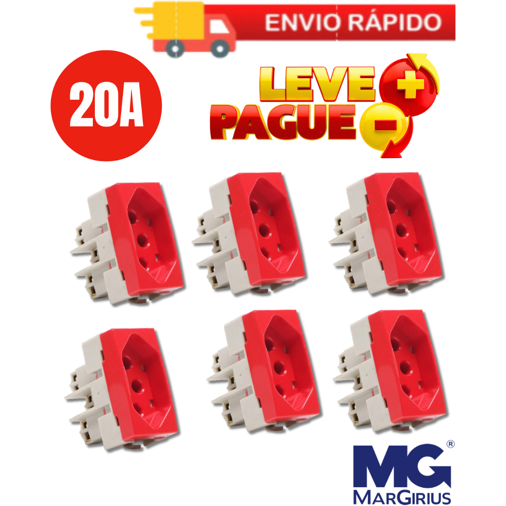 Kit Módulo Tomada 20A 2P+T Vermelha Sleek MarGirius | Shopee Brasil