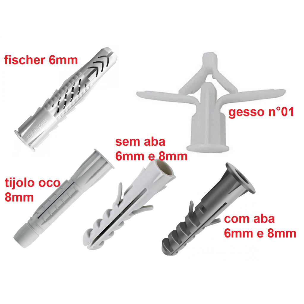 Kit buchas 20, 30, 40, 50 e 100 unidades Gesso/Drywall/tijolo oco ...