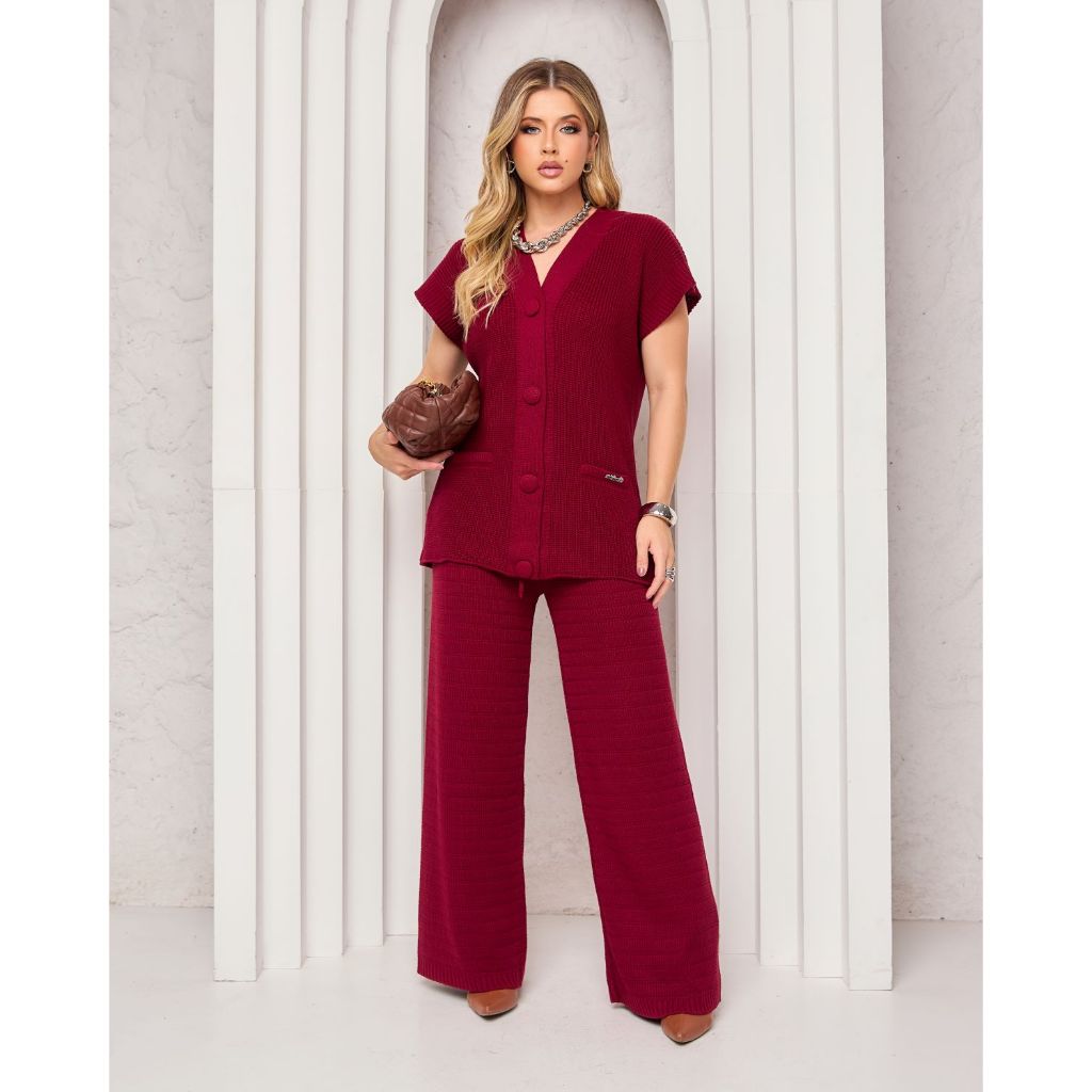 Conjunto Tricot Feminino Gestante Grávida Calça Pantalona Camisa Blusa ...