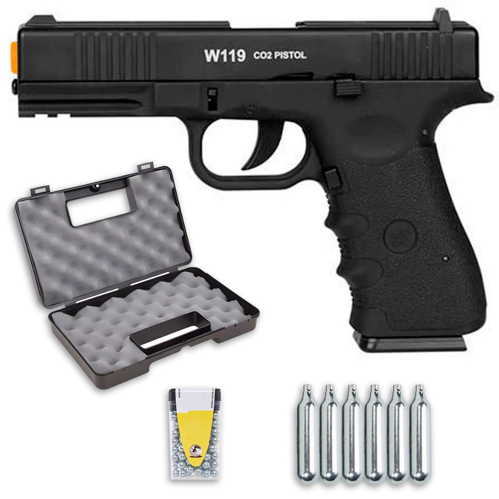 Pistola de Pressão Co2 Glock W119 4.5mm - Wingun + Acessórios | Shopee ...