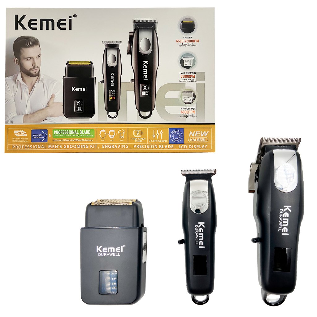 KIT KEMEI 3 EM 1 KM-8531 CABELO + ROSTO + CORPO BIVOLT SEM FIO SHAVER ...