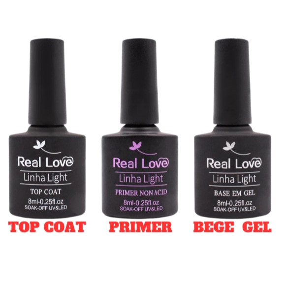 Kit 3 Preparadores-Primer-Top Coat-Base em Gel-Real Love | Shopee Brasil