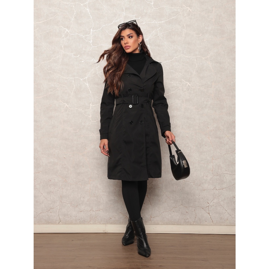 sobretudo feminino longo nylon com botões Cinto Casaco jaqueta inverno ...
