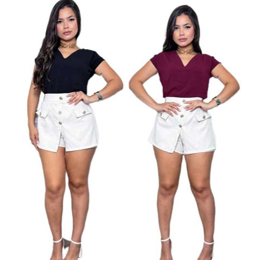 Blusa Feminina Social Decote V, Kit de 2 Blusas | Shopee Brasil