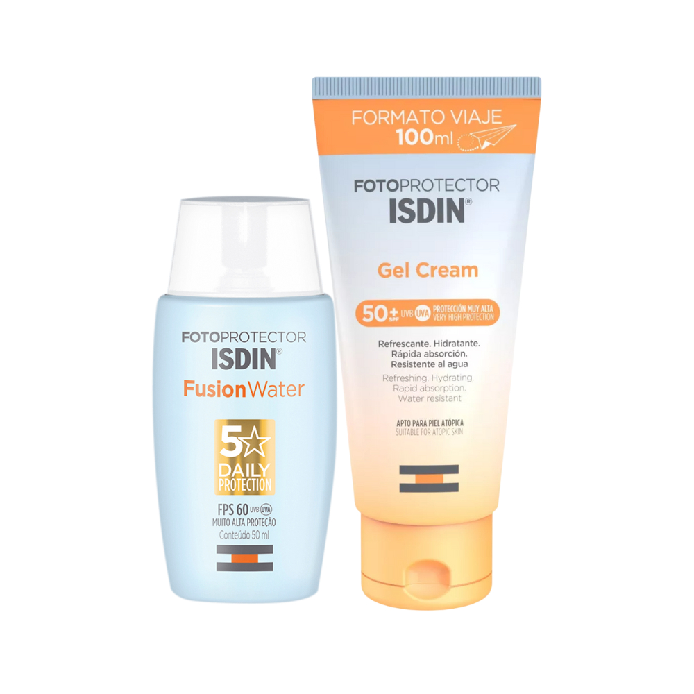 Kit ISDIN Protetor Solar Facial Fusion Water FPS 60 50ml + Gel Cream FPS 50 100ml | Shopee Brasil
