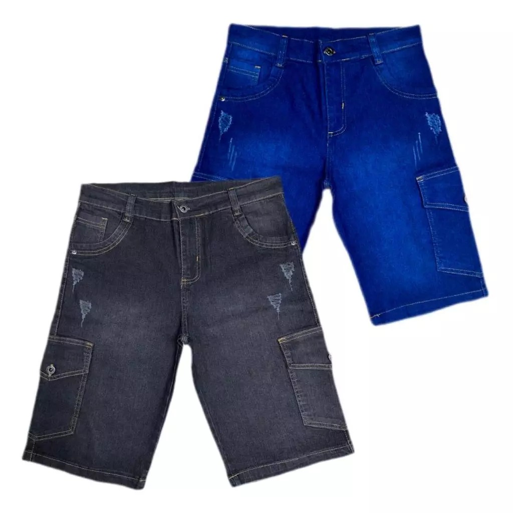 Kit 2 Bermudas Cargo Masculina Jeans 38 ao 62 Com 6 Bolso Elastano ...