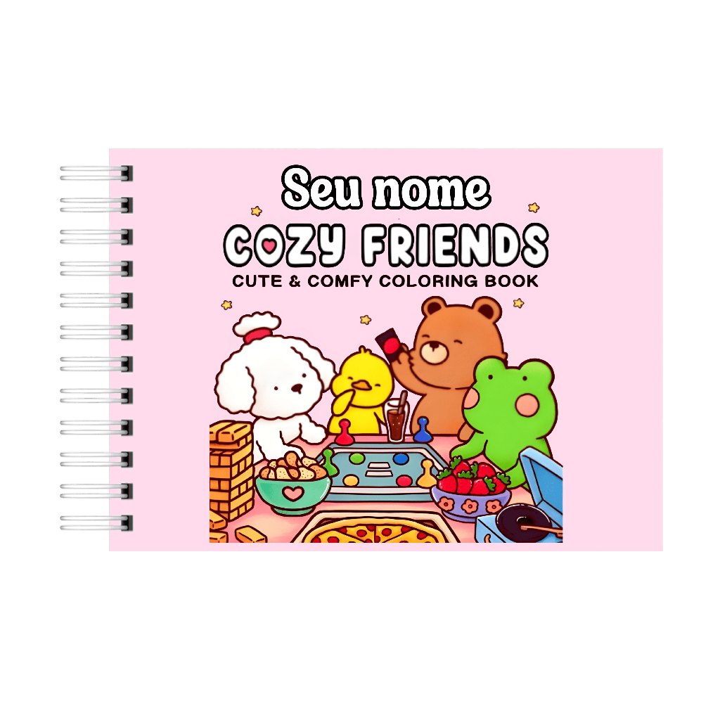 Livro de Colorir Cozy Friends Personalizado - Bobbie Goods - Capa Dura - Folha Fina 75g - 40 ...