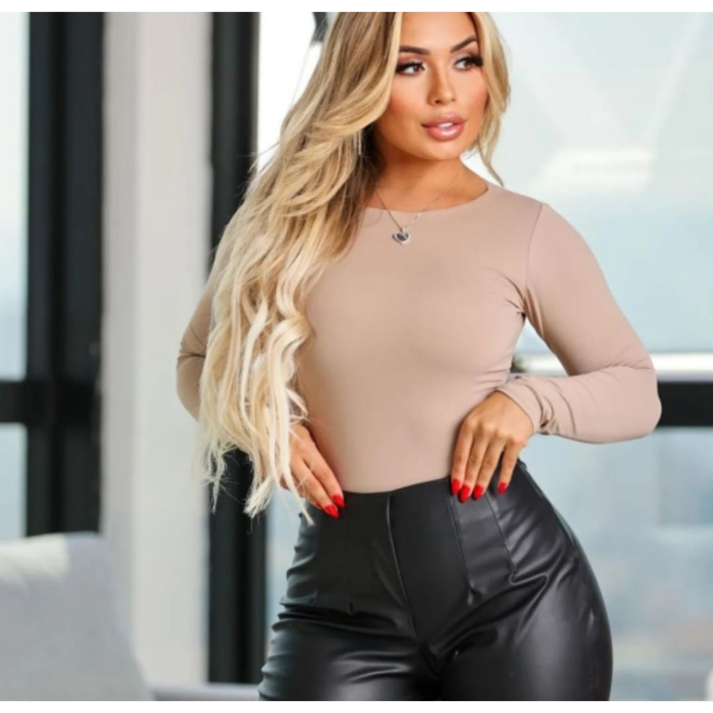 Body Meia lua Manga Longa Poliamida Feminino | Shopee Brasil