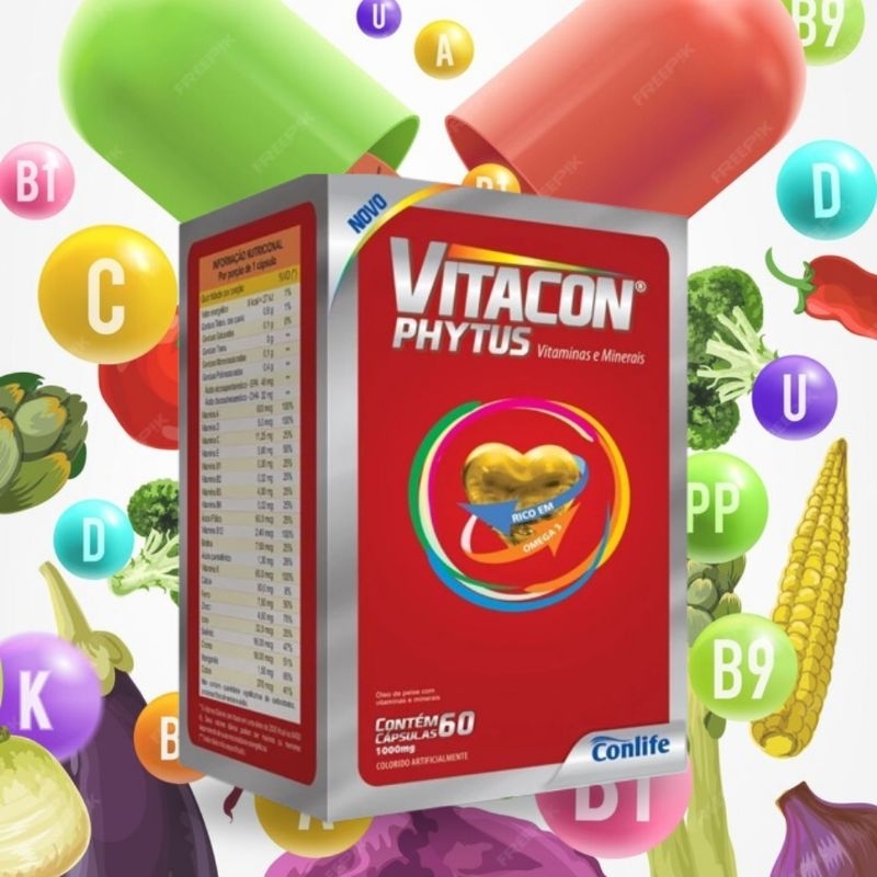 KIT, Multivitaminico Vitacon Phytus 60CAPS- Vitaminas de A-Z com ômega ...