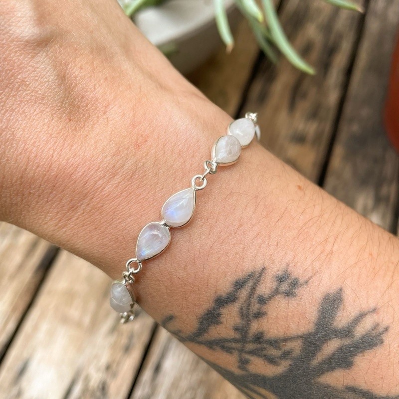 Pulseira Gota Pedra da Lua Natural e Prata 925 | Shopee Brasil