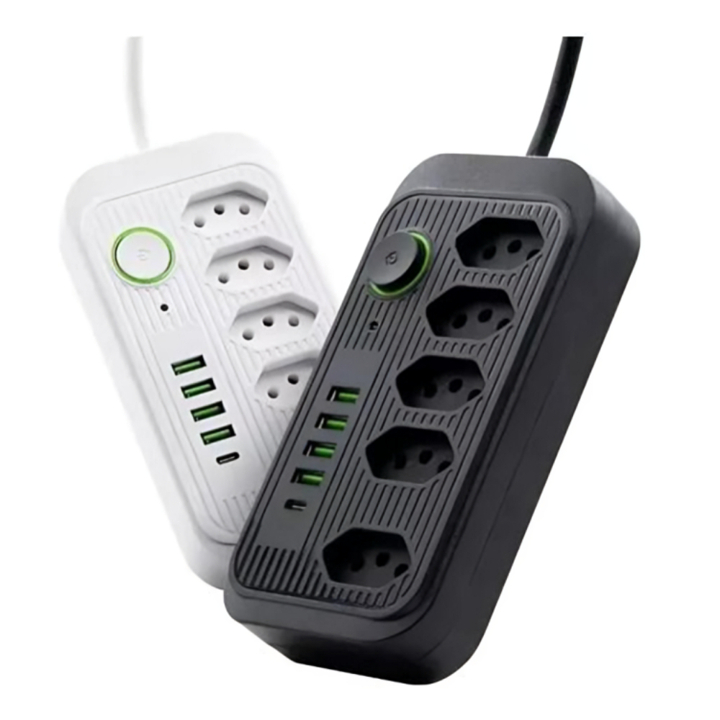 Filtro De Linha Extensão Cabo Extensor 3 Metros 5 Tomadas + 4 USB E 1 USB Tipo C | Shopee Brasil