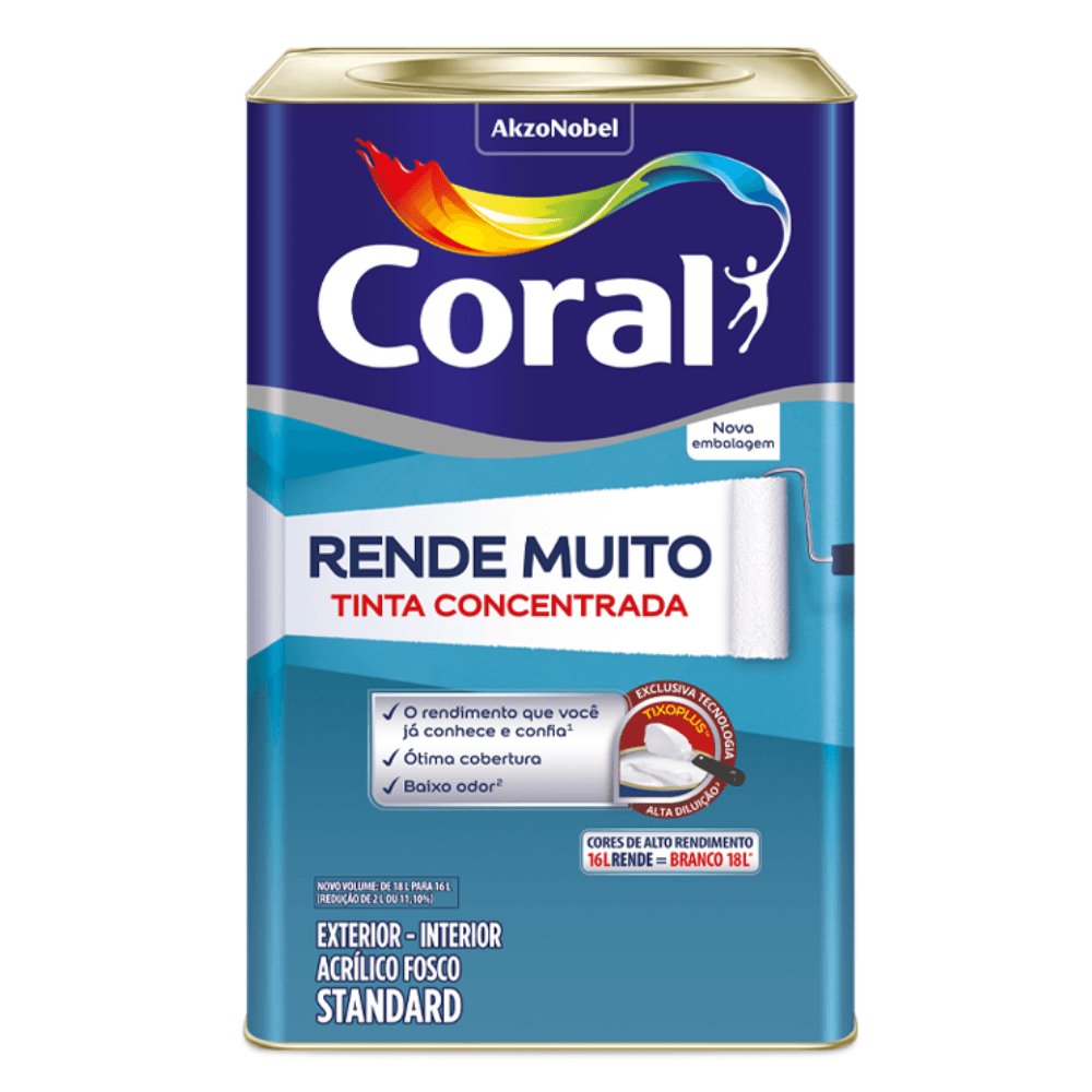 Tinta Acrílica Coral Rende Muito Standard Fosco 16L Alta Cobertura E Rendimento | Shopee Brasil