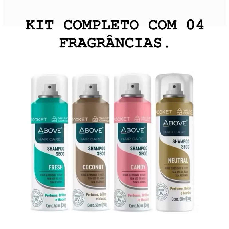 Kit c/ 04 unidades Shompoo a Seco Above Hair Care Pocker 50ml cada ...