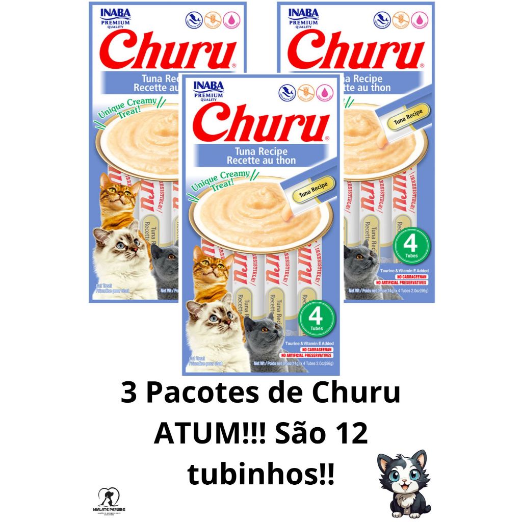 Kit Combo Petisco Super Premium Pasta Churu Sabor Atum 3 EMBALAGENS com ...