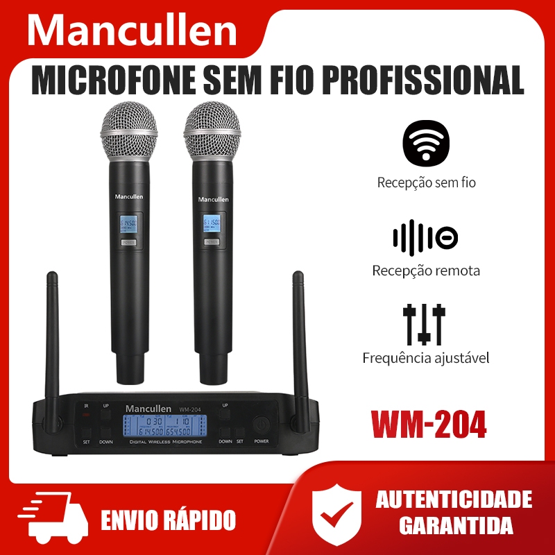 Mancullen Microfone sem fio duplo Microfone ajustável Frequência Volume ...