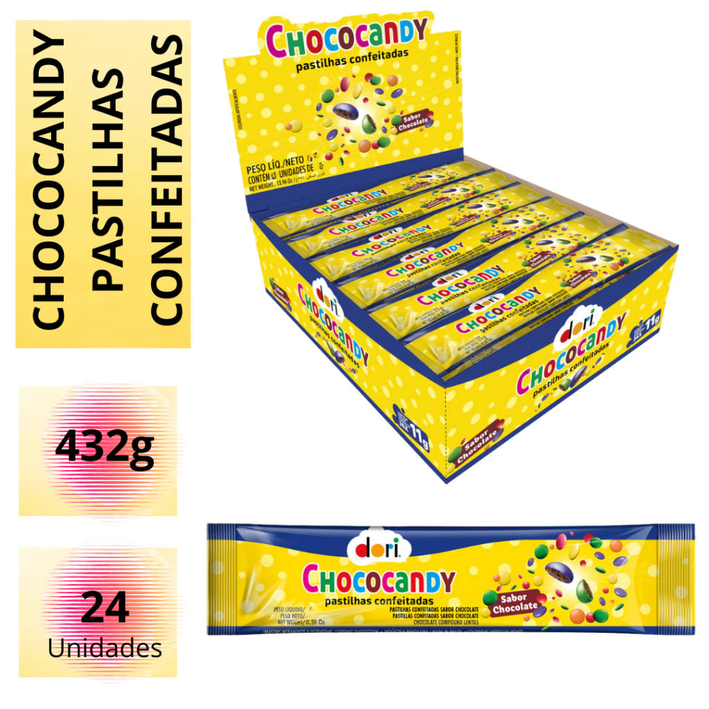 Confeito Chococandy Pastilhas de Chocolate Coloridas 432g Dori 24 un de ...