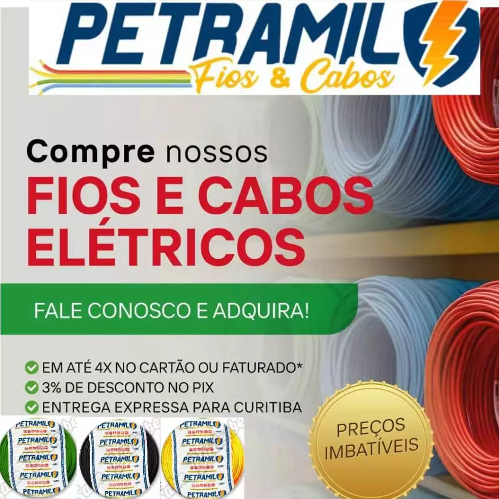 Fio Cabo Flexível de cobre 1,5mm 100 METROS PETRAMIL - confira cores ...