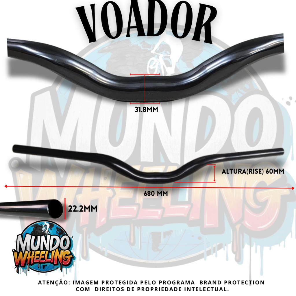 Guidão Voador TIPO KALIN Aço, 198, 31,8 x 680mm, Preto Grau Wheeling ...