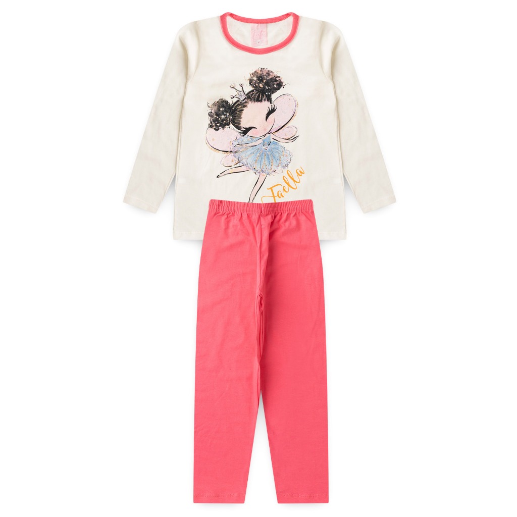 Pijama Infantil Manga Longa Feminino Fada Faella - Off White | Shopee ...