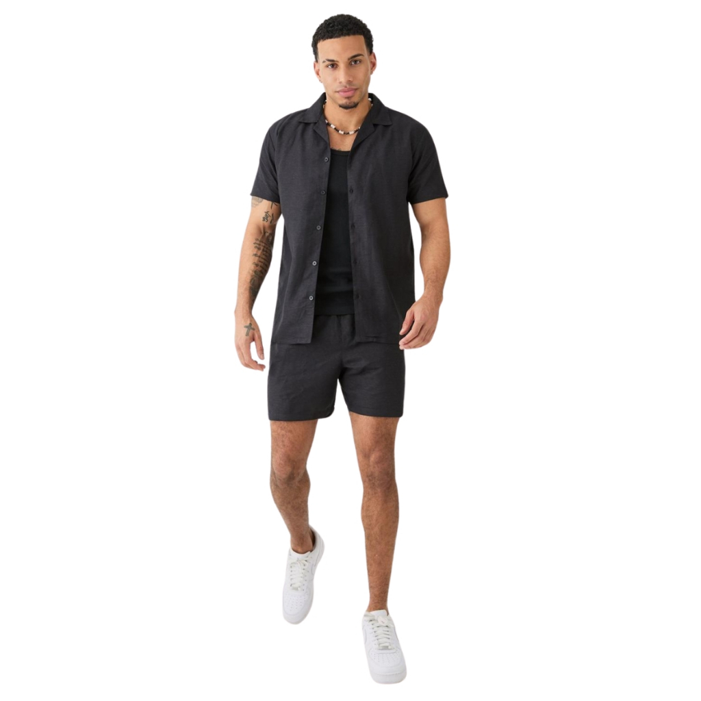 Conjunto Masculino de Camiseta Linho e Short Linho Premium Moda Praia ...