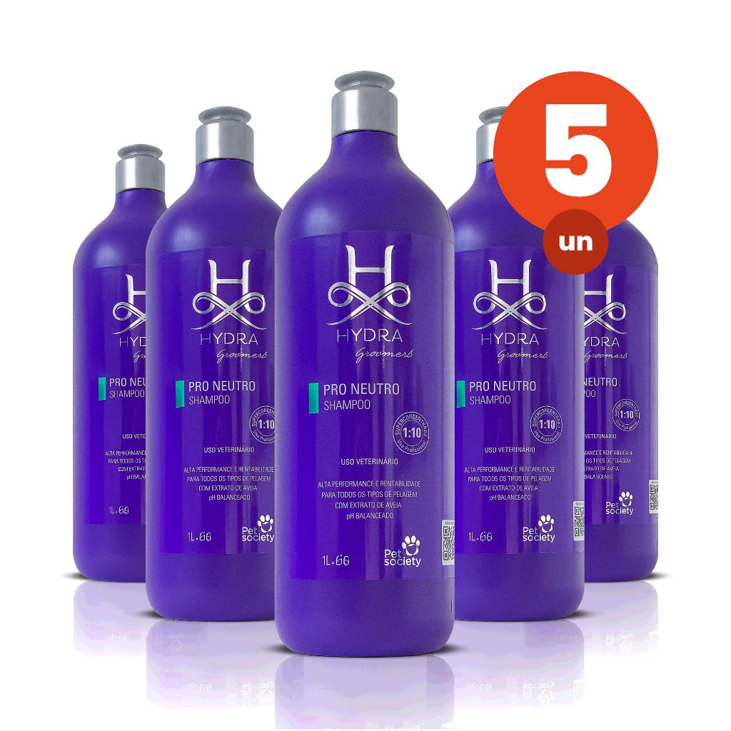 Kit 5 Shampoo PRO Neutro Hydra Groomers 1L (1:10) para Cães Gatos ...