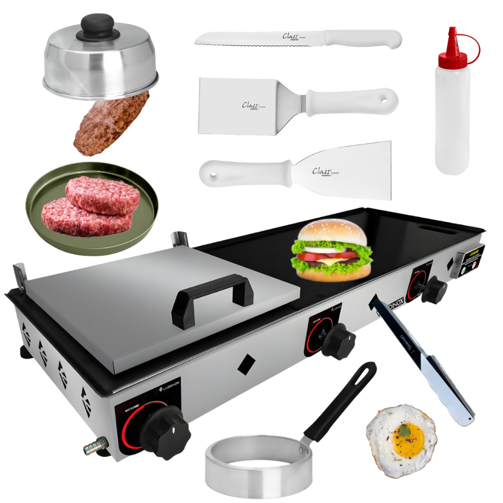 Chapa de Lanche Porções Hot Dog Profissional a Gás com Prensa / Chapa ...