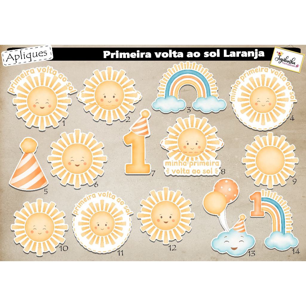 APLIQUE RECORTADO -PRIMEIRA VOLTA AO SOL LARANJA- PERSONALIZADOS - TAG ...