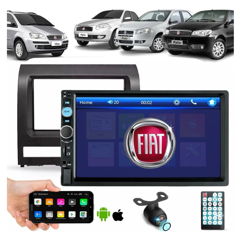 Kit Central Multimidia Mp5 Palio Siena Strada Idea 2003 até 2013 + Moldura + Camera de ré ...