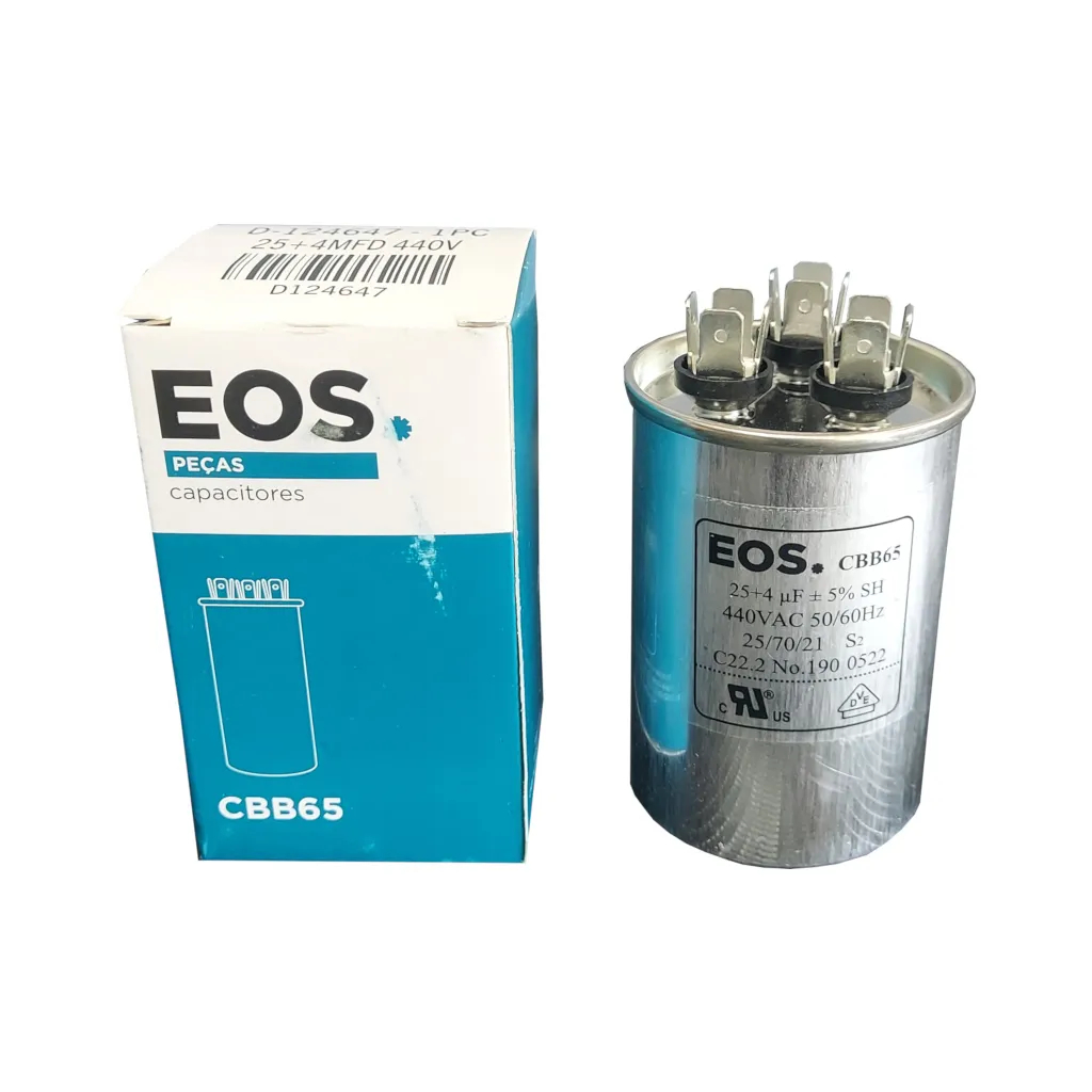 CAPACITOR DUPLO 25+4 MFD 440V COM TERMINAL E CORPO DE ALUMÍNIO - EOS ...