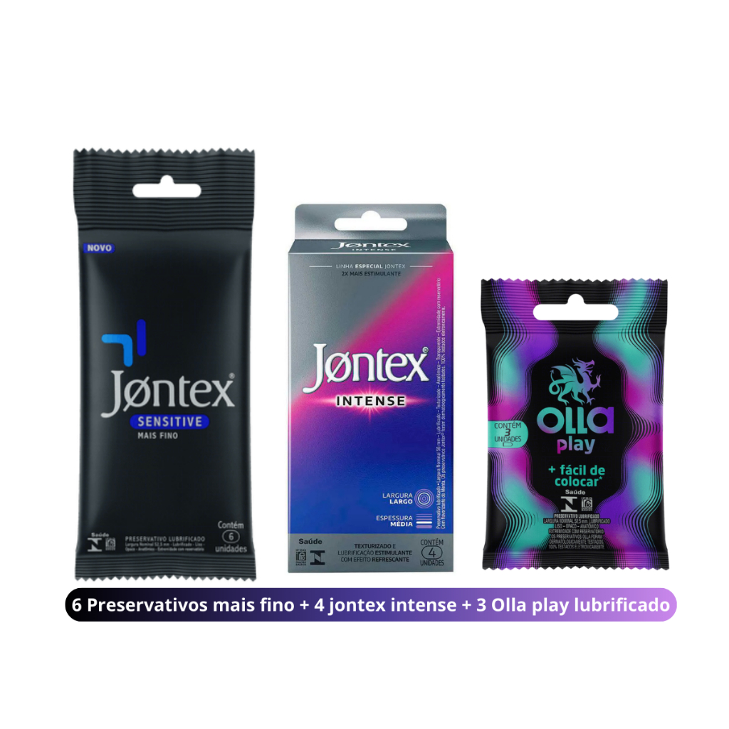 Kit 13 Preservativos 6 Preservativos Jontex mais fino + 4 Intense ...