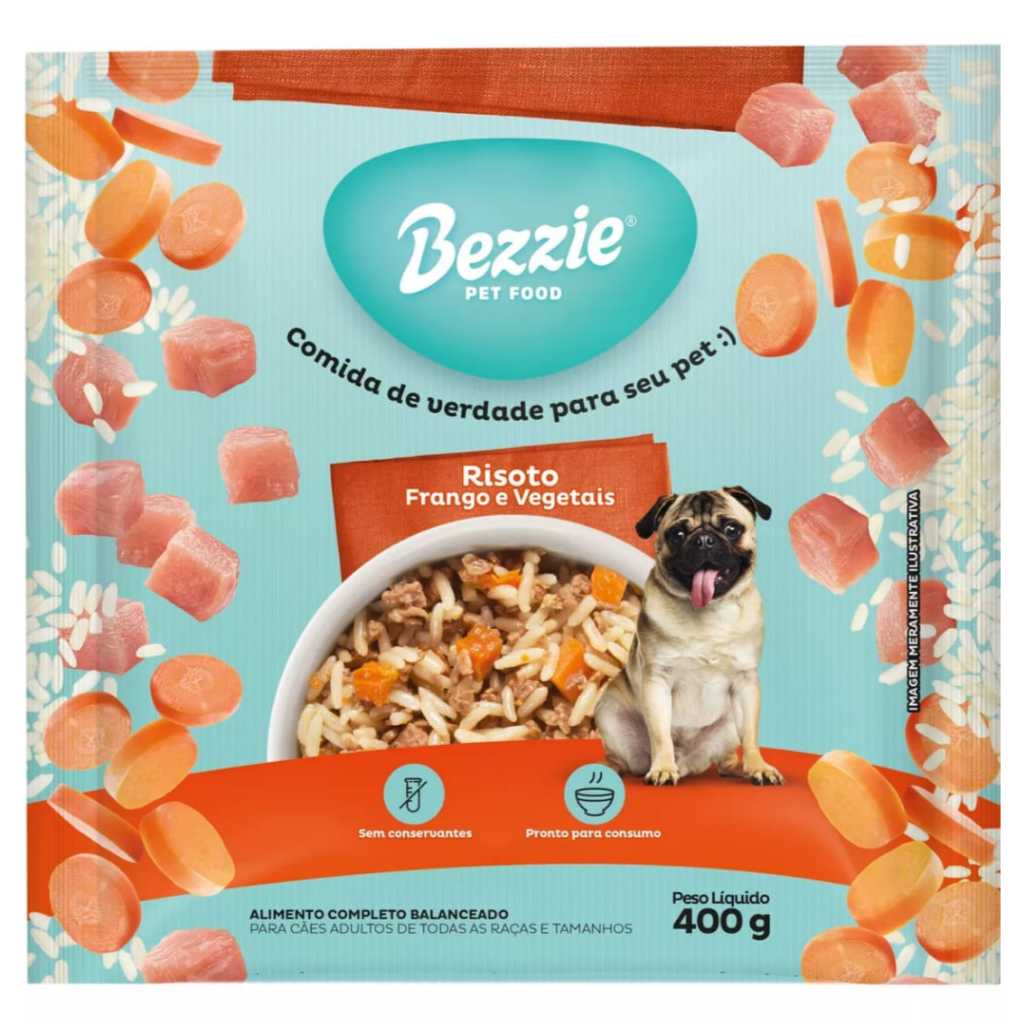 Alimento Comida Natural P/ Cães Risoto frango eVegetais 400g Bezzie ...