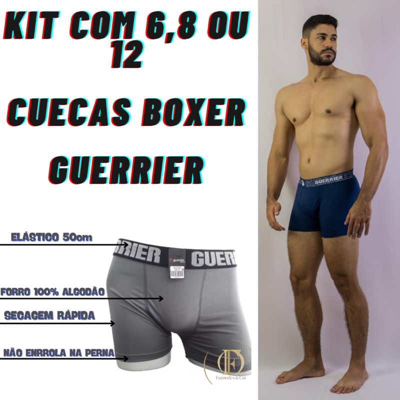 Kit 12 Cuecas Masculino guerrier Boxer cueca Box GUERRIE Microfibra COM FORRO 100% ALGODÃO ...