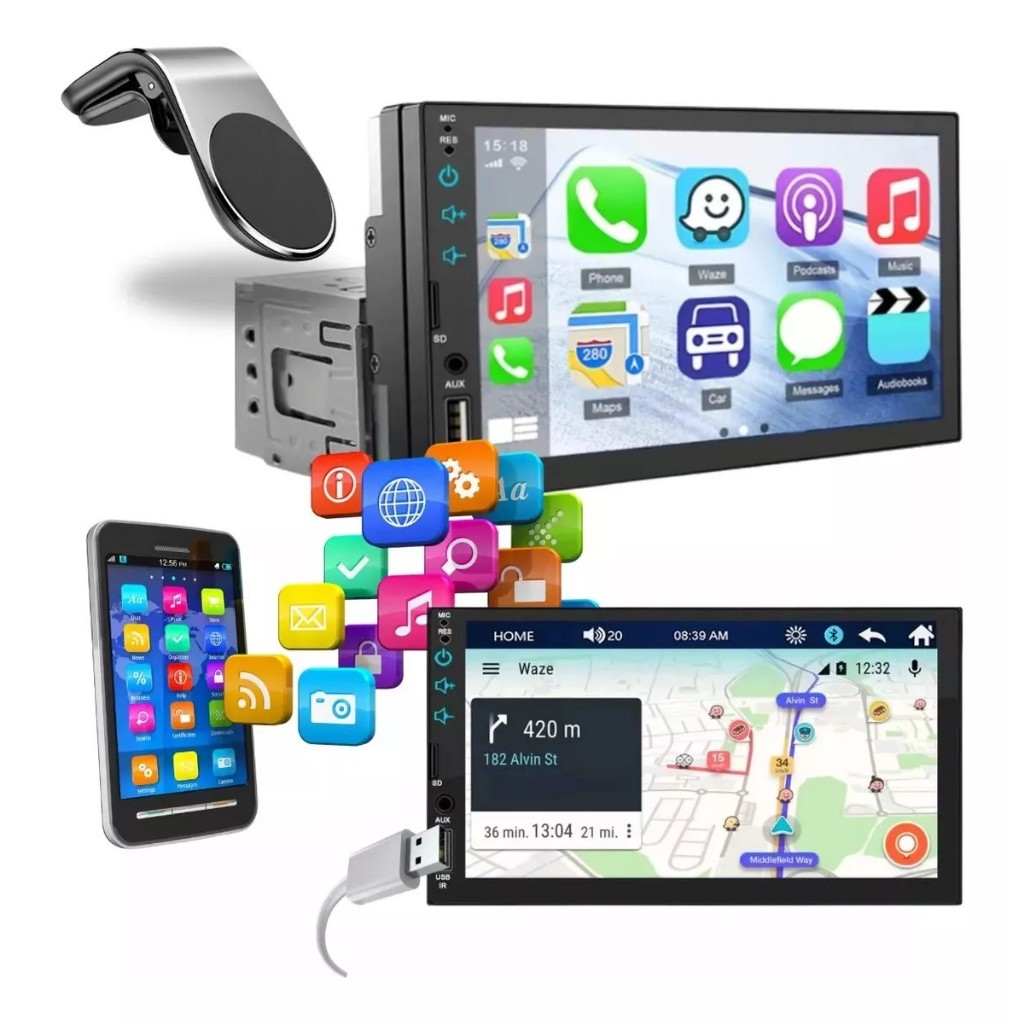 Central Multimídia Universal 1 din Rádio De Carro MP5 Video Player Bluetooth 7 Polegada Tela ...