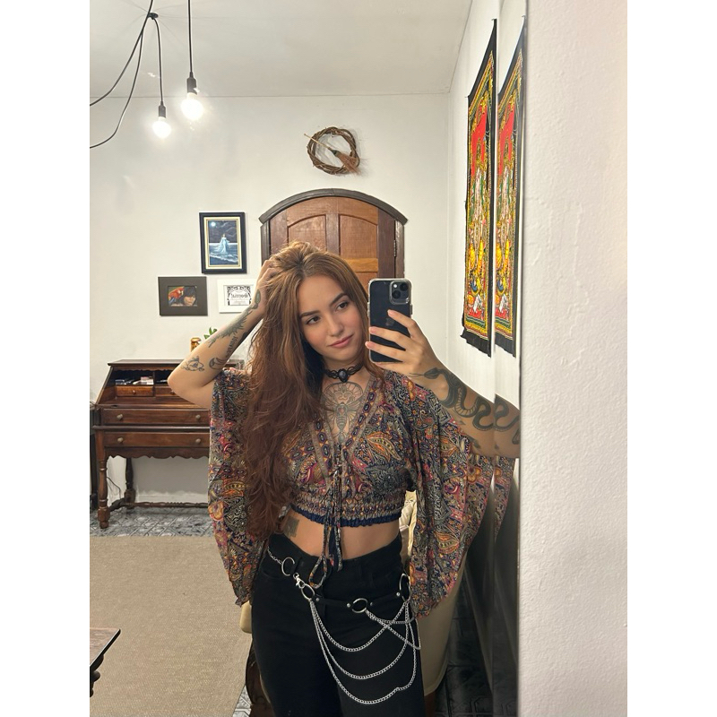 Cropped BOHO Seda Indiano manga fada | Shopee Brasil