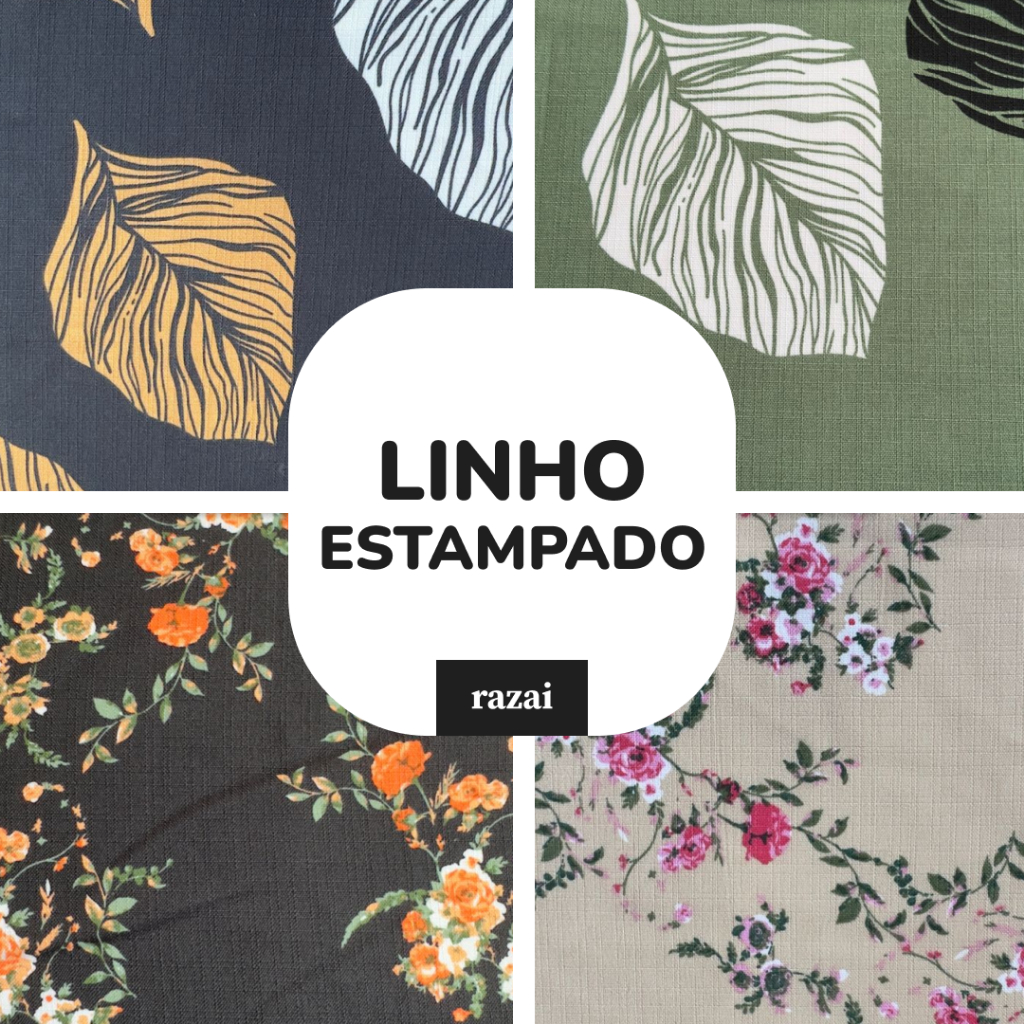 Tecido Linho Estampado Razai - 1m por 1,40m - Grade da moda | Shopee Brasil