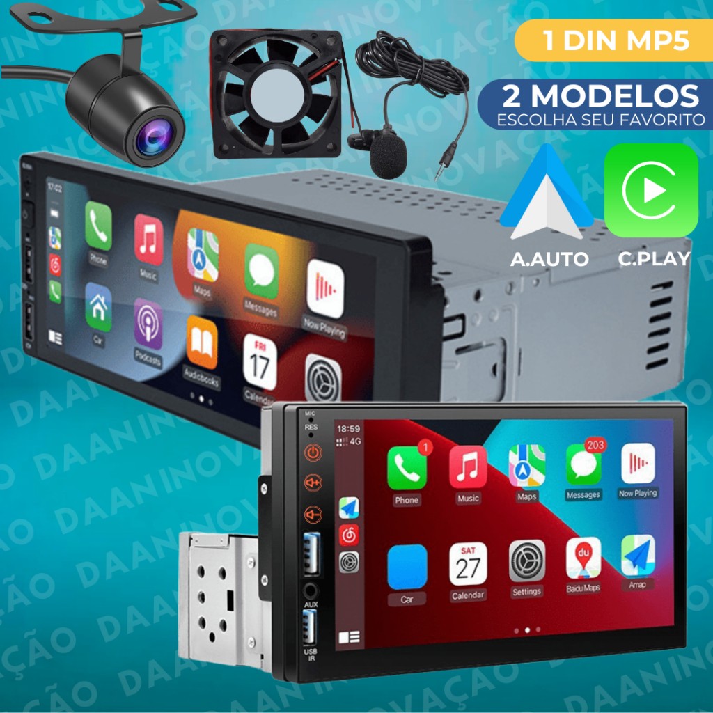 Central Multimidia Carplay e Android Auto SEM FIO MP5 OU android 14 6,9Pol 1 Din Espelhamento ...